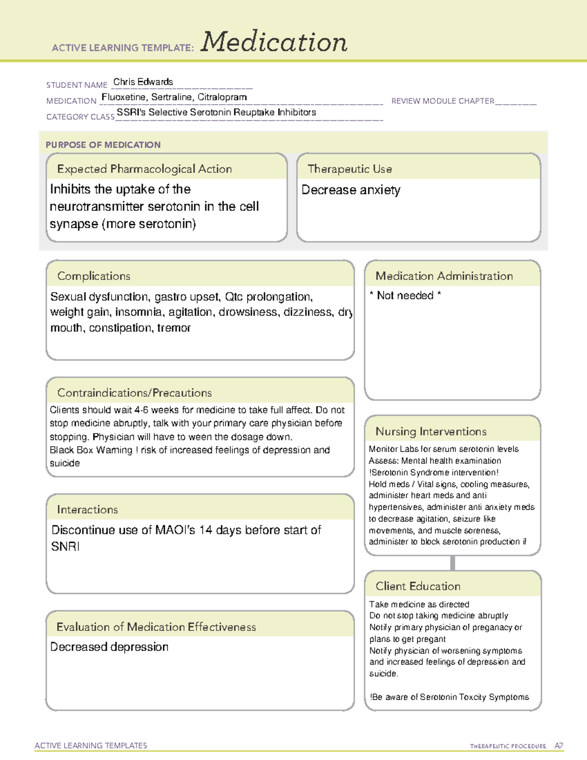 Active Learning Template for SSRIs (Antidepressants) - Review Module ...