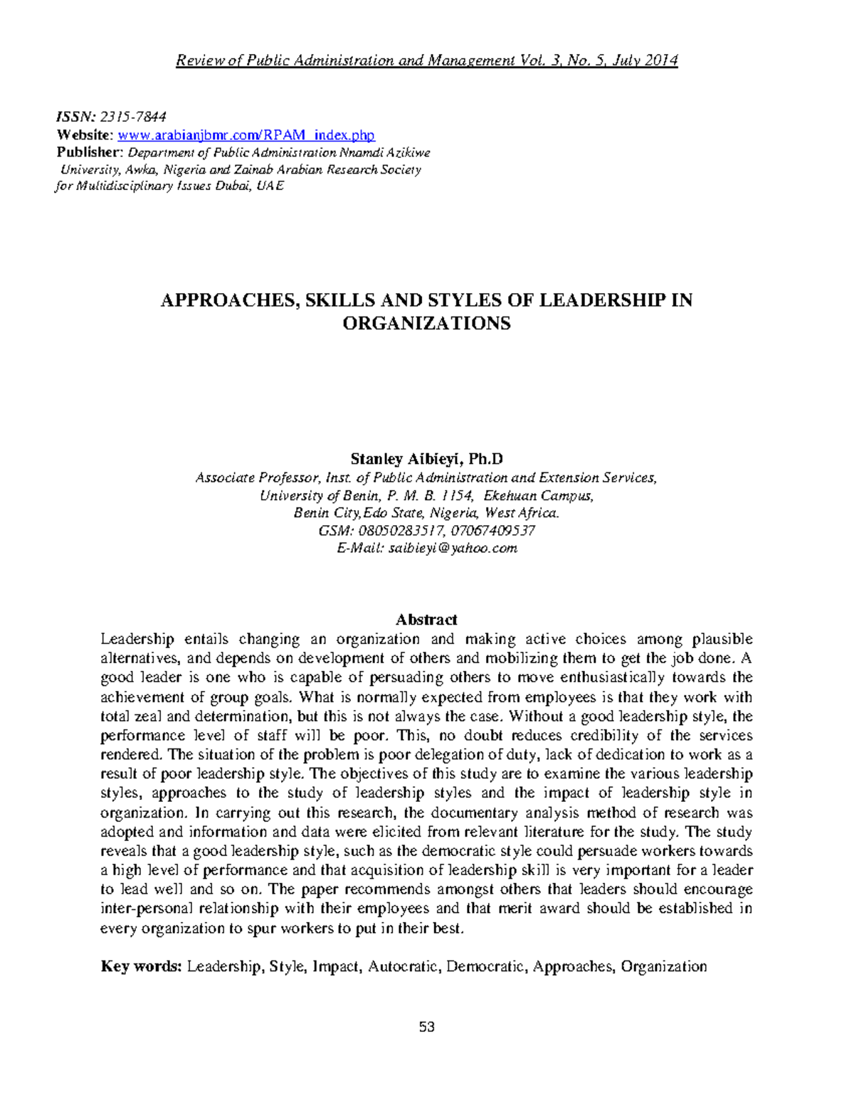 Leadership Styles and Their Impact on Organizations: A Comprehensive ...