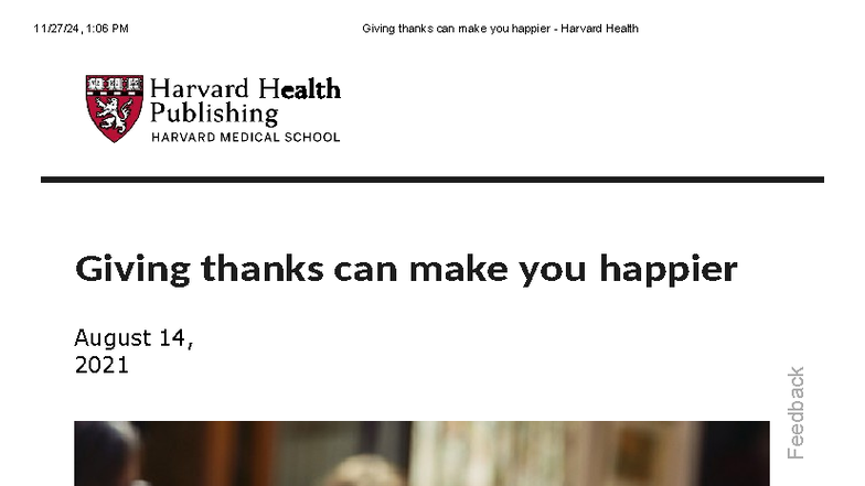 Gratitude and Happiness: Insights from Harvard Health Research ...