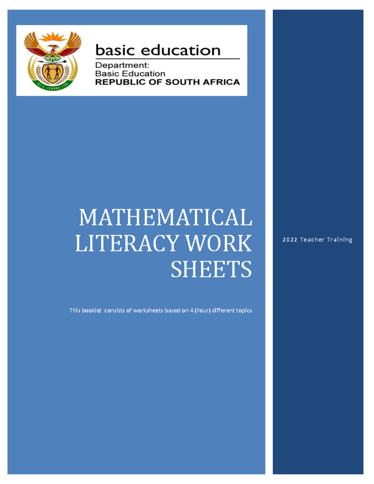 MATHEMATICAL LITERACY WORKSHEETS: TEACHER TRAINING 2022 - Studocu