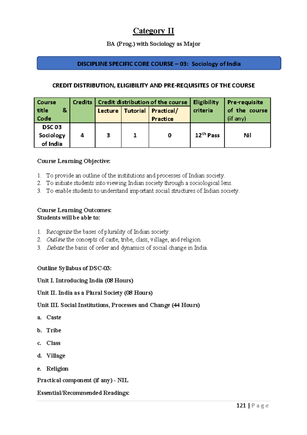 Sociology of India: DSC 03 Course Overview and Syllabus - Studocu