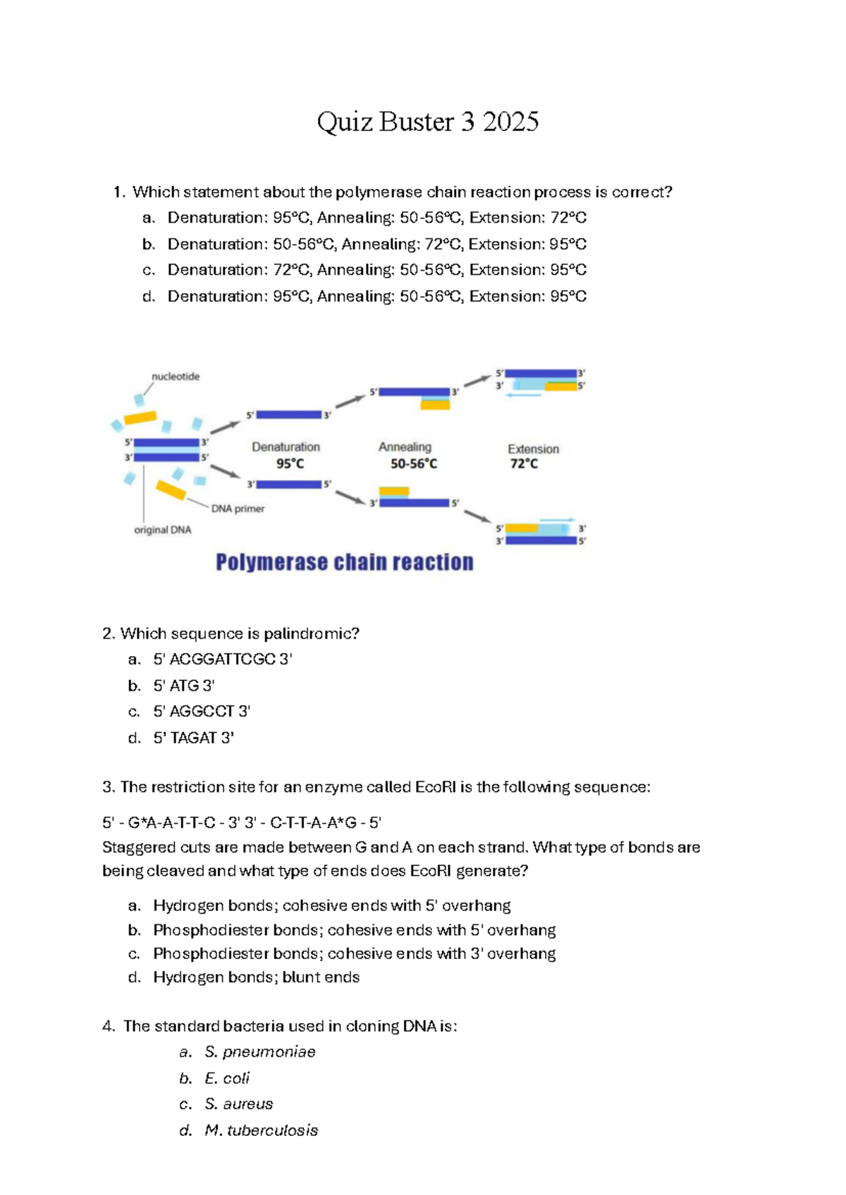 Quiz Buster 332024: PCR, Gel Electrophoresis & Restriction Enzymes ...
