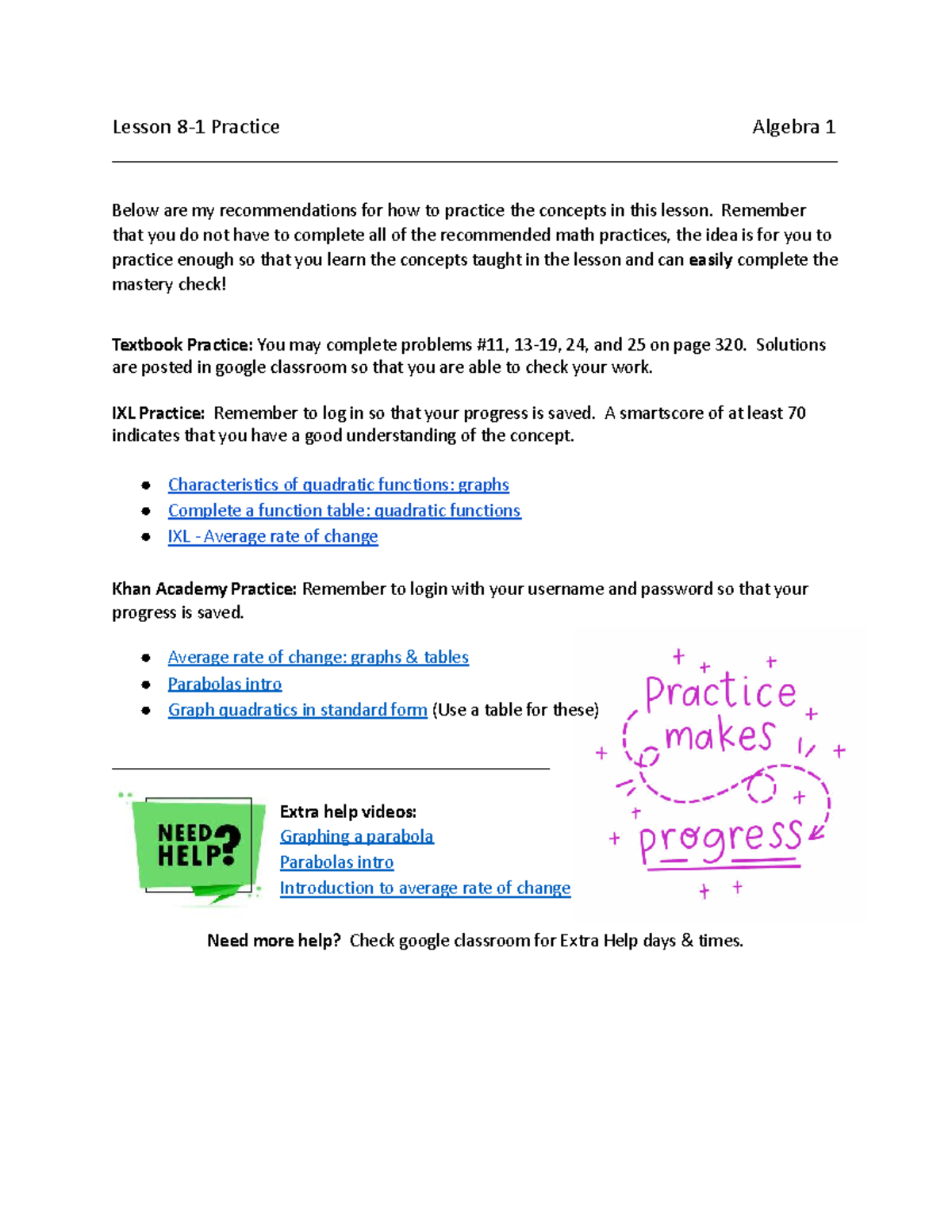 Lesson 8-1 Practice - Yesssss - Lesson 8-1 Practice Algebra 1 - Studocu