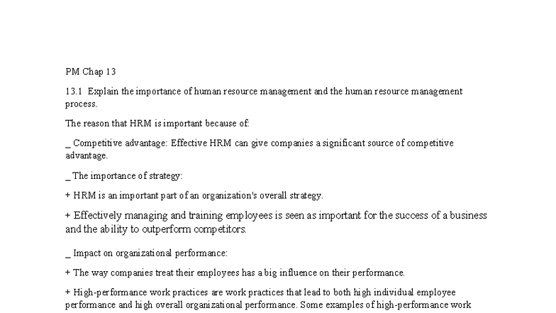 PM Chap 13 - Importance of HRM & Its Process Explained - Studocu