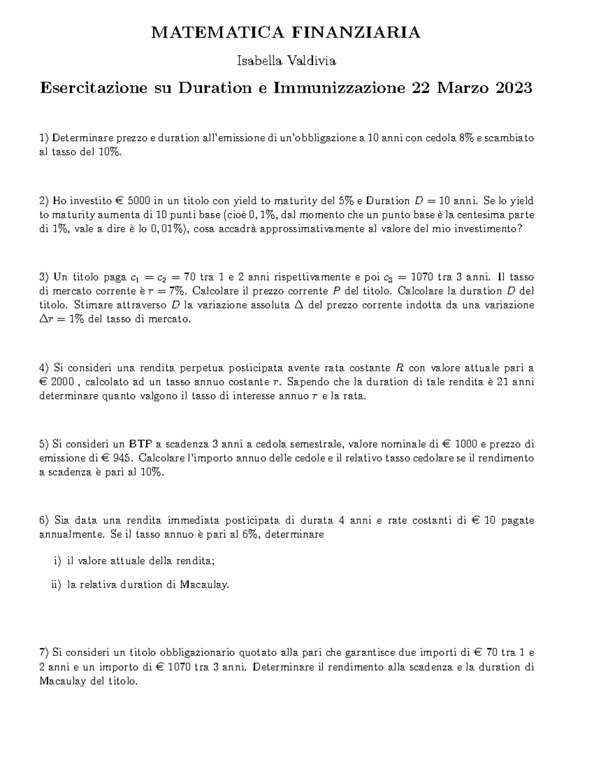 Esercitazione su duration e immunizzazione 22 03 2023 2023 03 22 11 41 ...