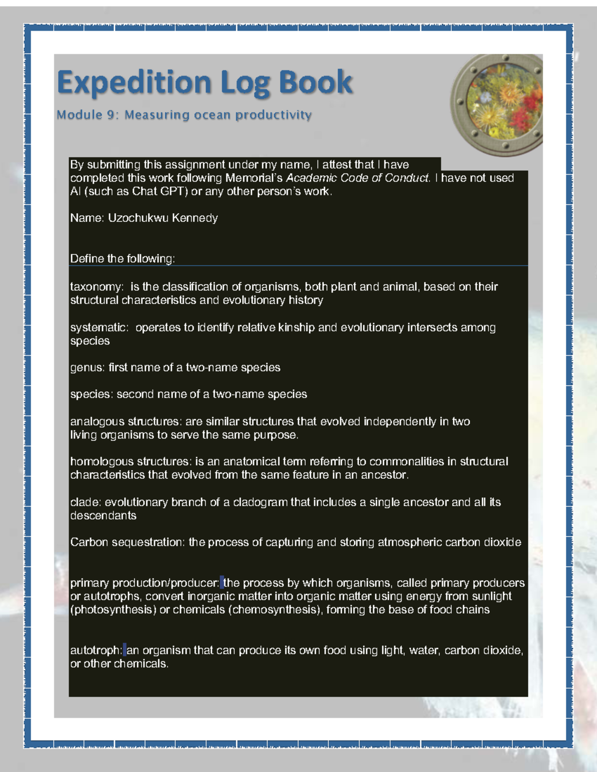 Log Book 9 - jlj - Expedition Log Book Module 9 : Measuring ocean ...