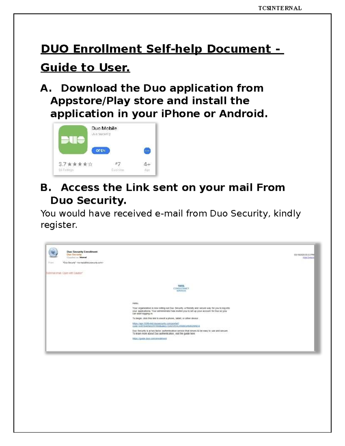 DUO Enrollment Guide for TCSINTERNAL Users: Step-by-Step Instructions ...
