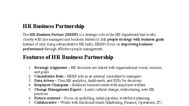 HRM Notes - HR Business Partnership The HR Business Partner (HRBP) is a ...