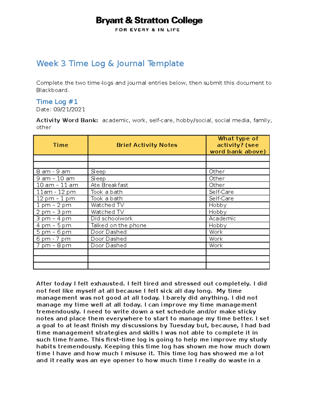 COMM104 W3 Time Log Journal Template - Week 3 Time Log & Journal ...