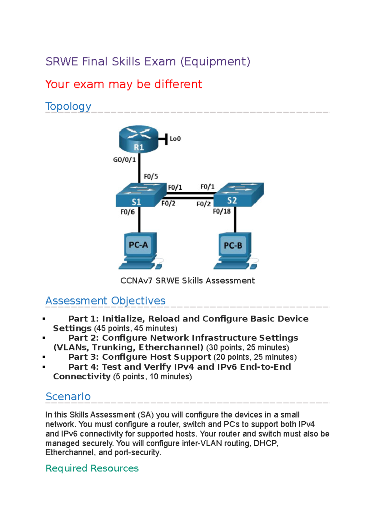 SRWE Final Skills Exam: Network Configuration & Connectivity Tasks - Studocu