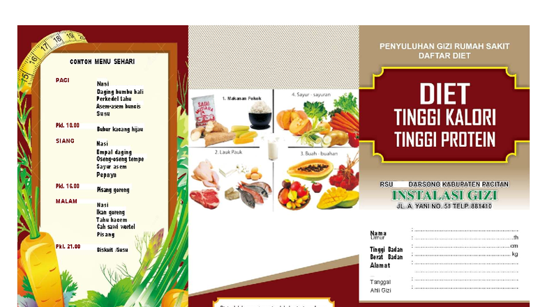 DIET Tinggi Kalori & Protein: Menu Sehari Pagi dan Malam - Studocu