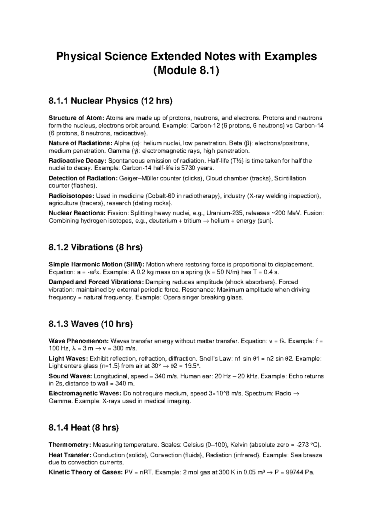 Physical Science Extended Notes: Nuclear Physics & Waves (Module 8.1 ...