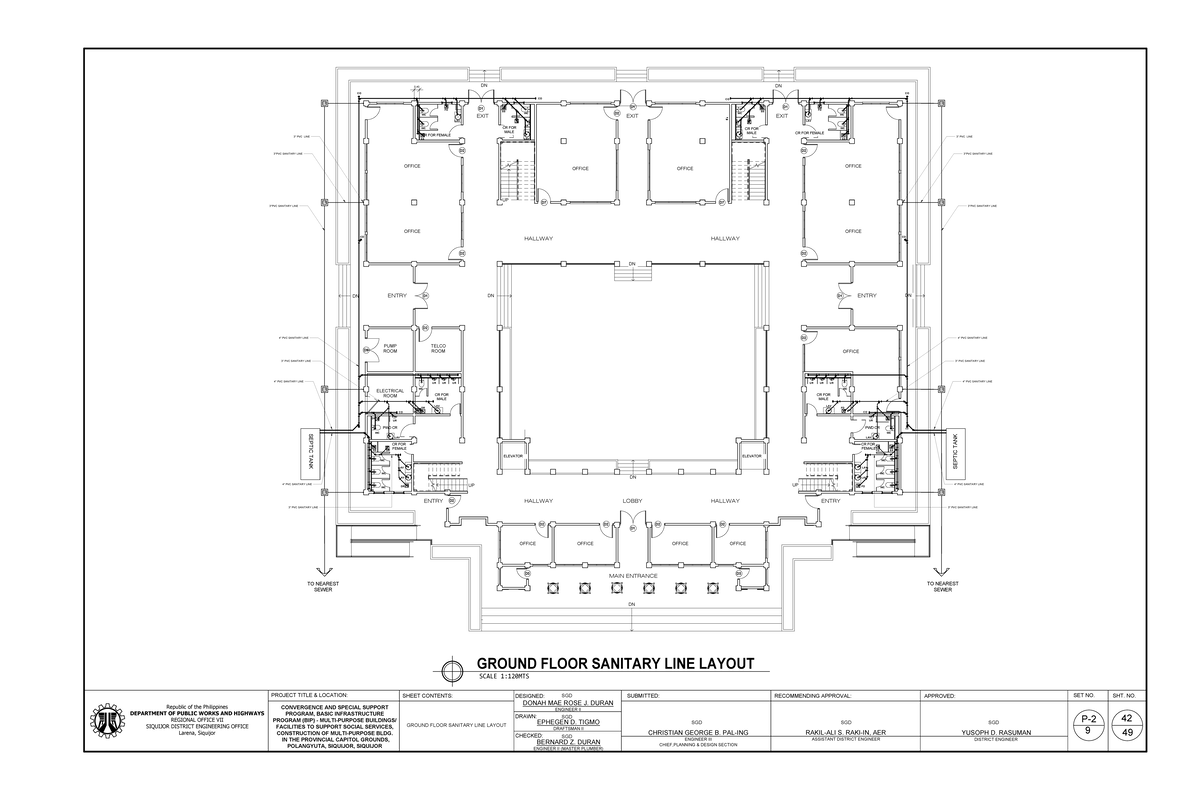 Ground Floor and Second Floor Sanitary & Water Line Layouts (24hm0075 ...