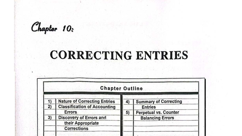 Valencia - Chapter 10: Correcting Entries Overview and Summary - Studocu
