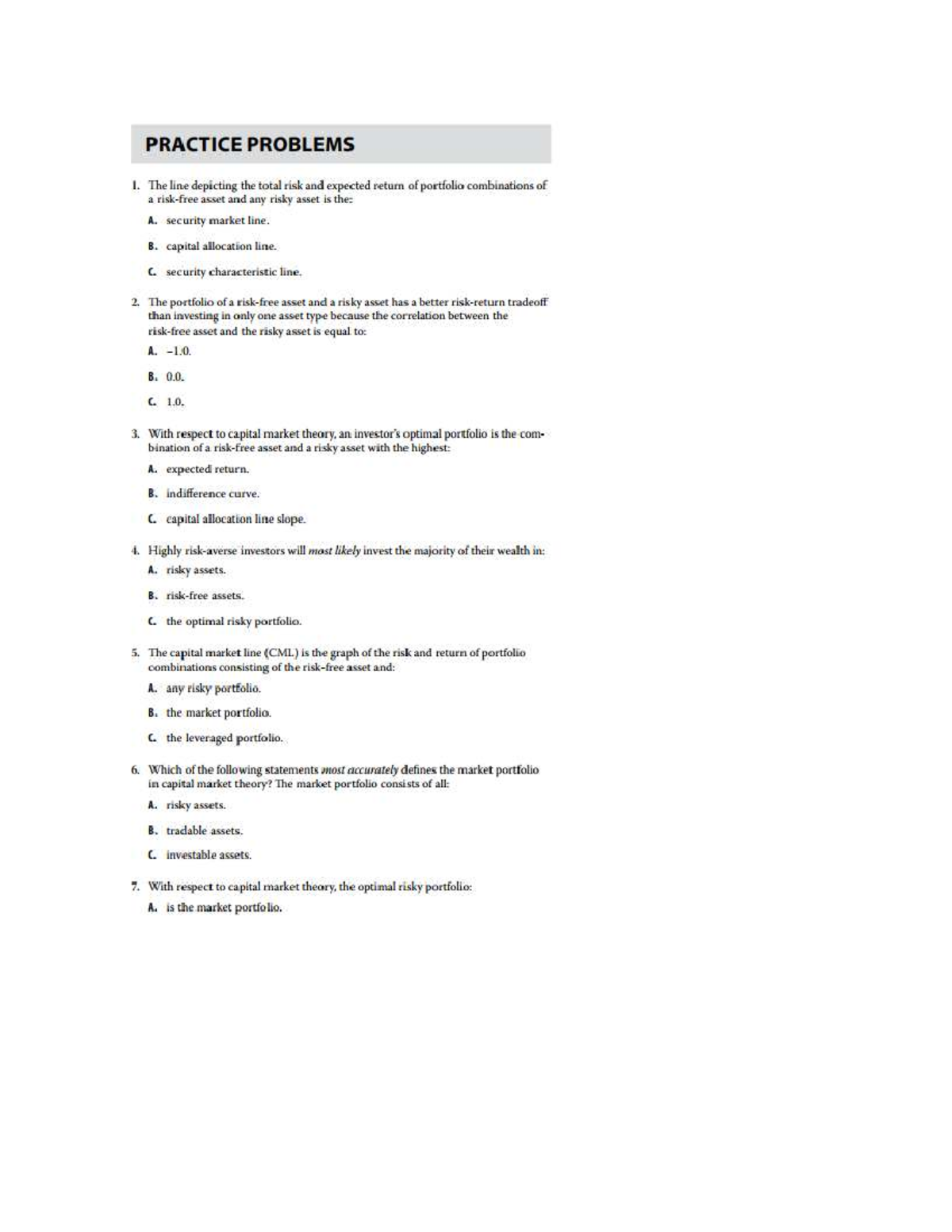 MCQ Practice Problems for Capital Market Theory (FIN 101) - Studocu