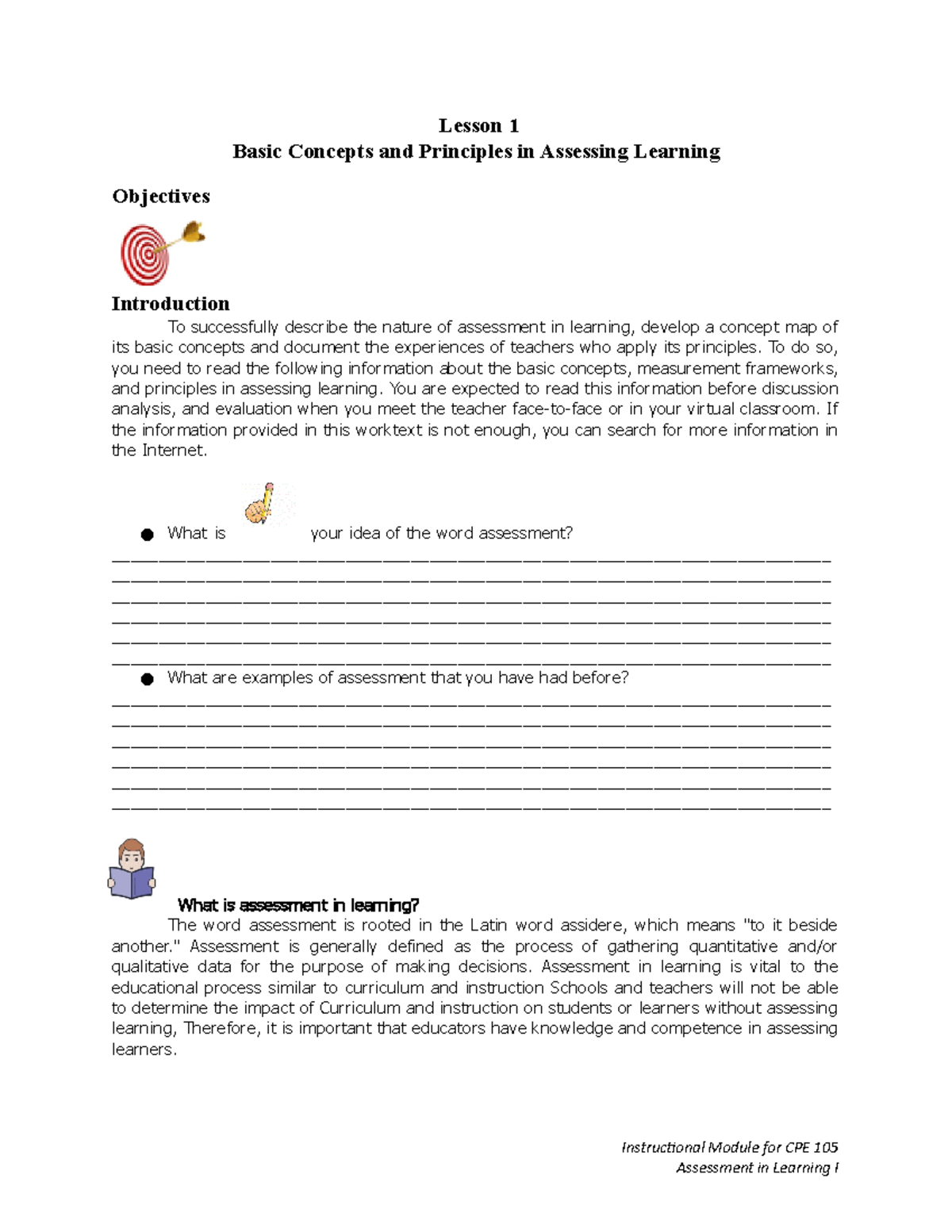 CPE 105 Lesson 1 & 2: Key Concepts in Learning Assessment - Studocu
