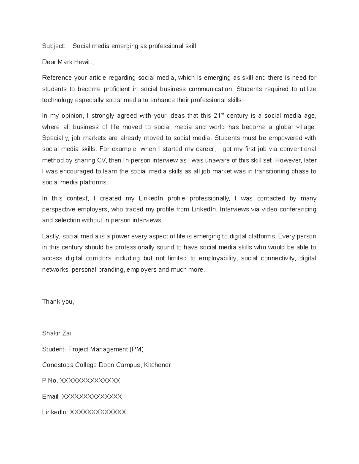 Email Writing Assignment - Week 4: Social Media as a Professional Skill ...