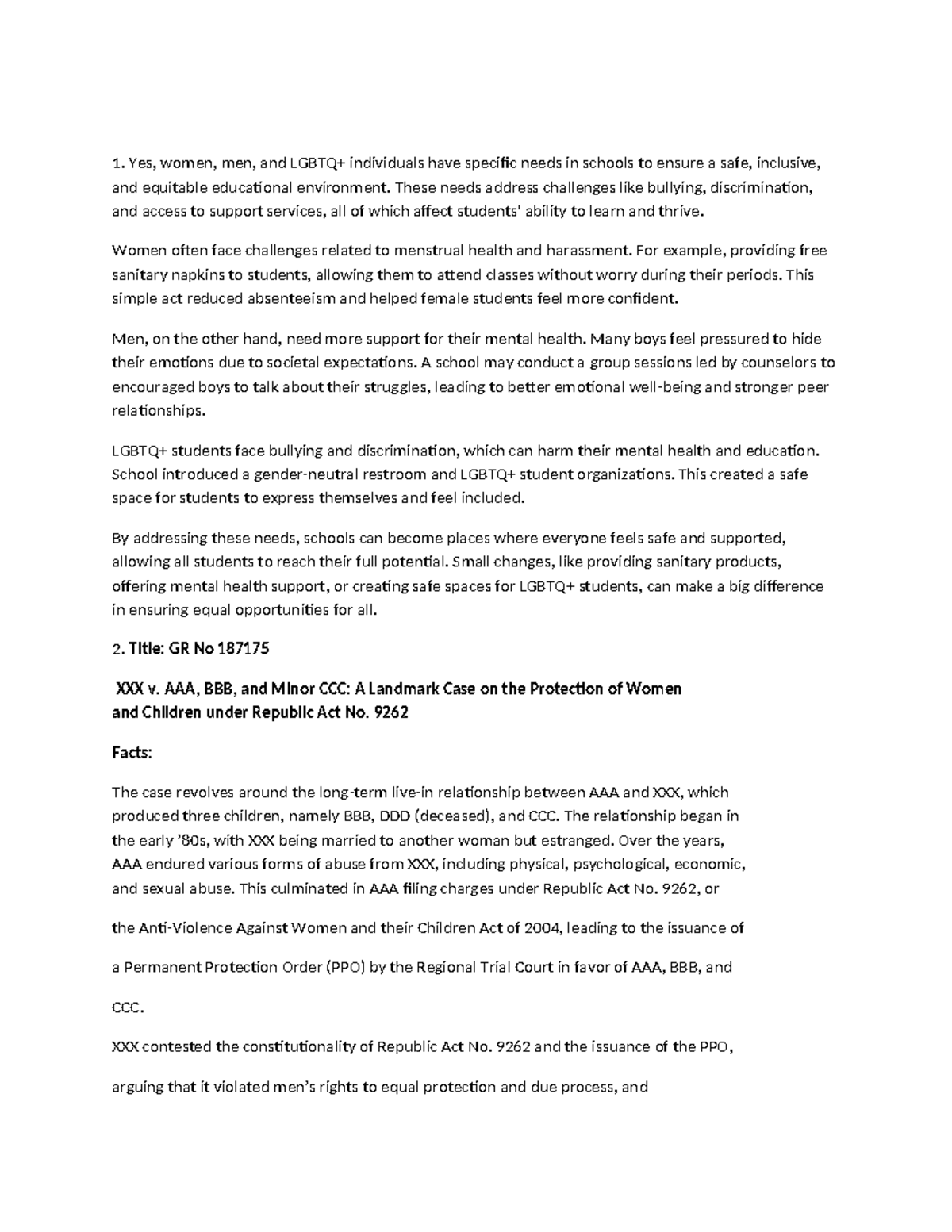 Research Paper on Gender Inclusivity and Legal Protections - Studocu