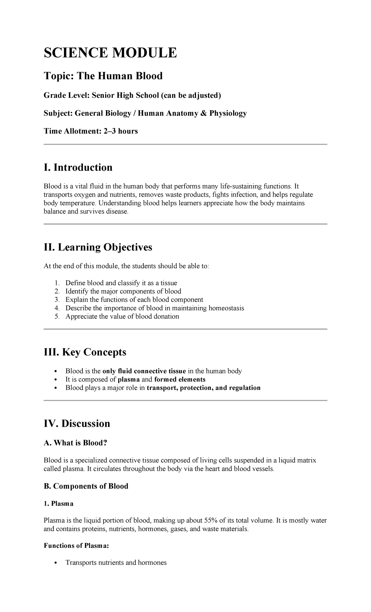 SCI 101: Module 1 - Understanding Human Blood in Biology - Studocu