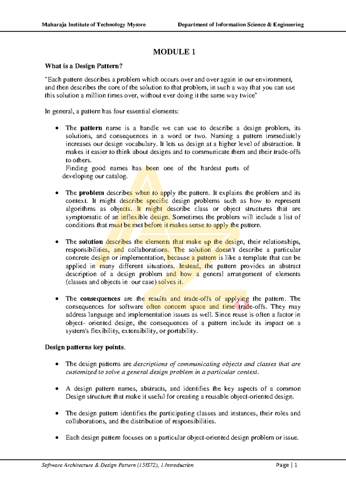 Design Patterns & Software Architecture Overview (7th Sem Notes) - Studocu