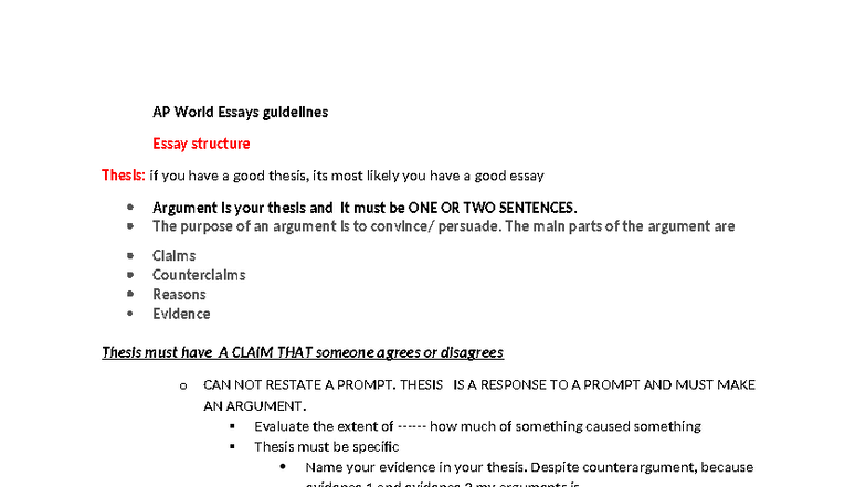 AP World Essays Guidelines: Structuring Your Argument Effectively - Studocu