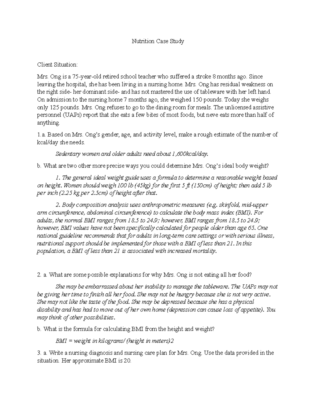 Nutrition Case Study answer - Nutrition Case Study Client Situation ...