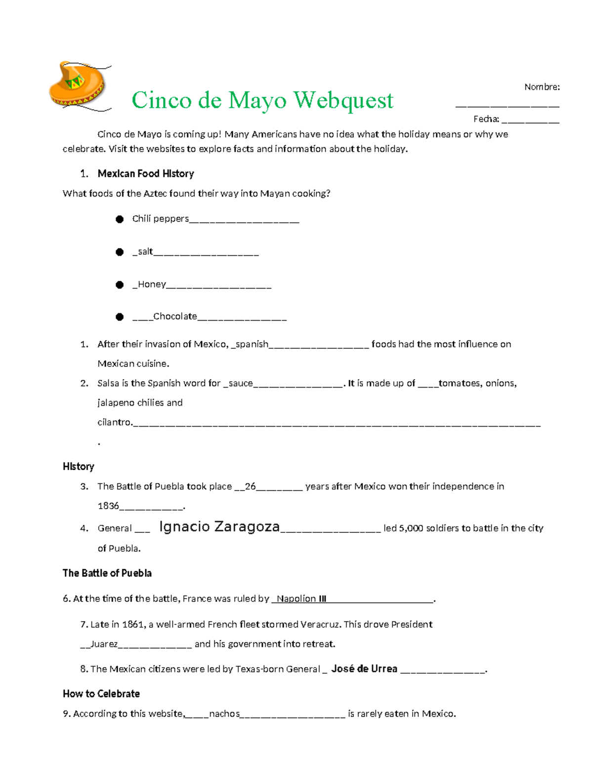 Cinco de Mayo Webquest: Explore the History and Food Traditions - Studocu