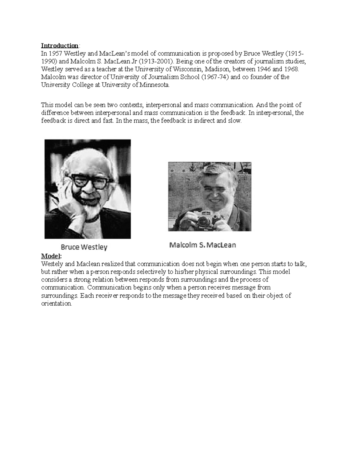 Introduction to Westley and MacLean’s Communication Model - Lecs 1-4 ...