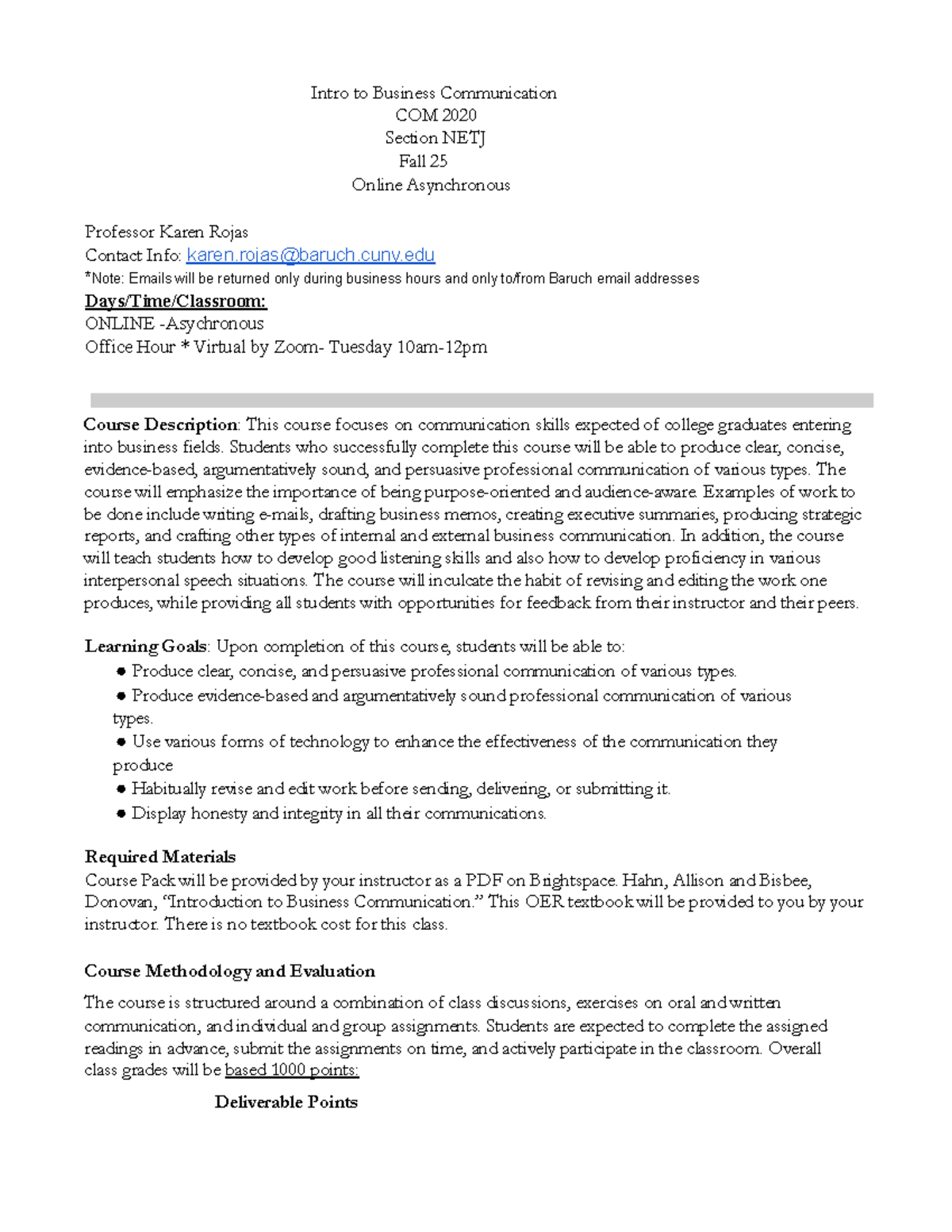 COM 2020: Intro to Business Communication Syllabus - Fall 2025 - Studocu