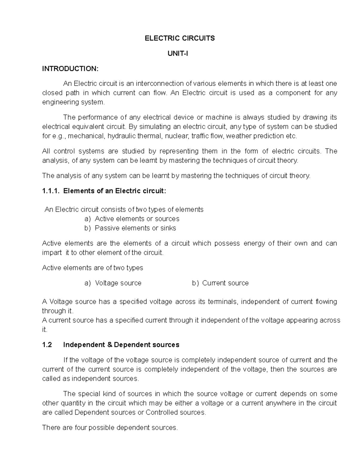 Electric Circuits Review Notes - Course Code: EC101 - Studocu