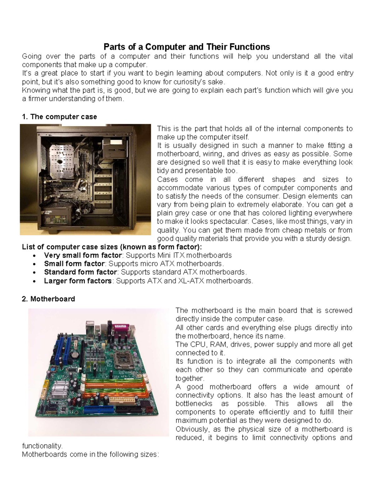 Nursing informatics ( Computer Parts) - Parts of a Computer and Their Functions Going over the ...
