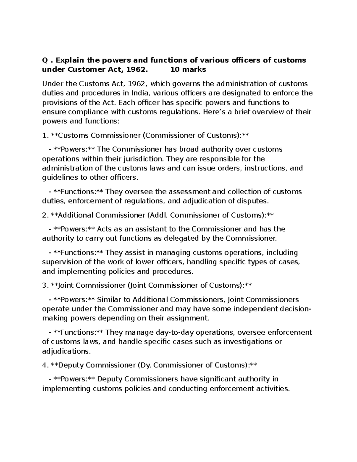 Customs Act, 1962: Powers of Officers & Duty Assessment Overview - Studocu