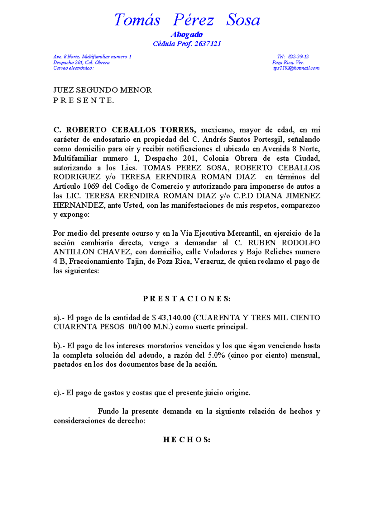 Demanda Ejecutiva Mercantil vs. Ruben Rodolfo Antillon Chavez - Studocu