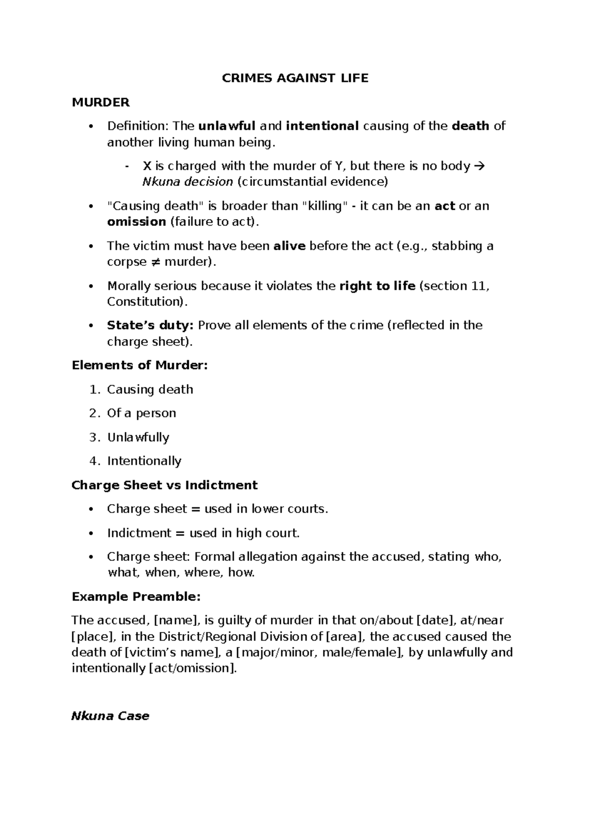 CRIM 101: Crimes Against Life - Murder and Culpable Homicide Notes ...