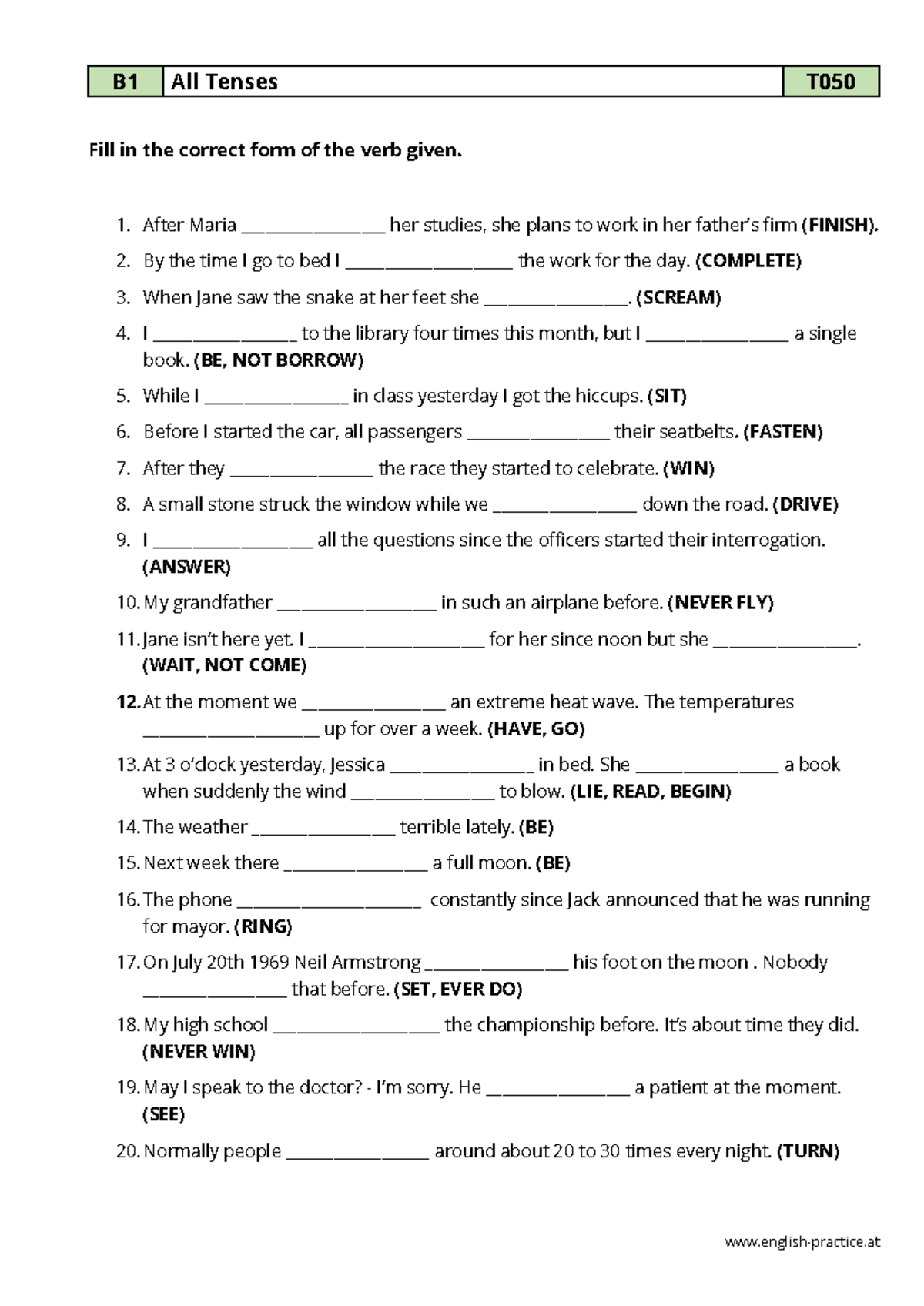 B1 T050 All Tenses: Fill in the Correct Verb Forms - Studocu