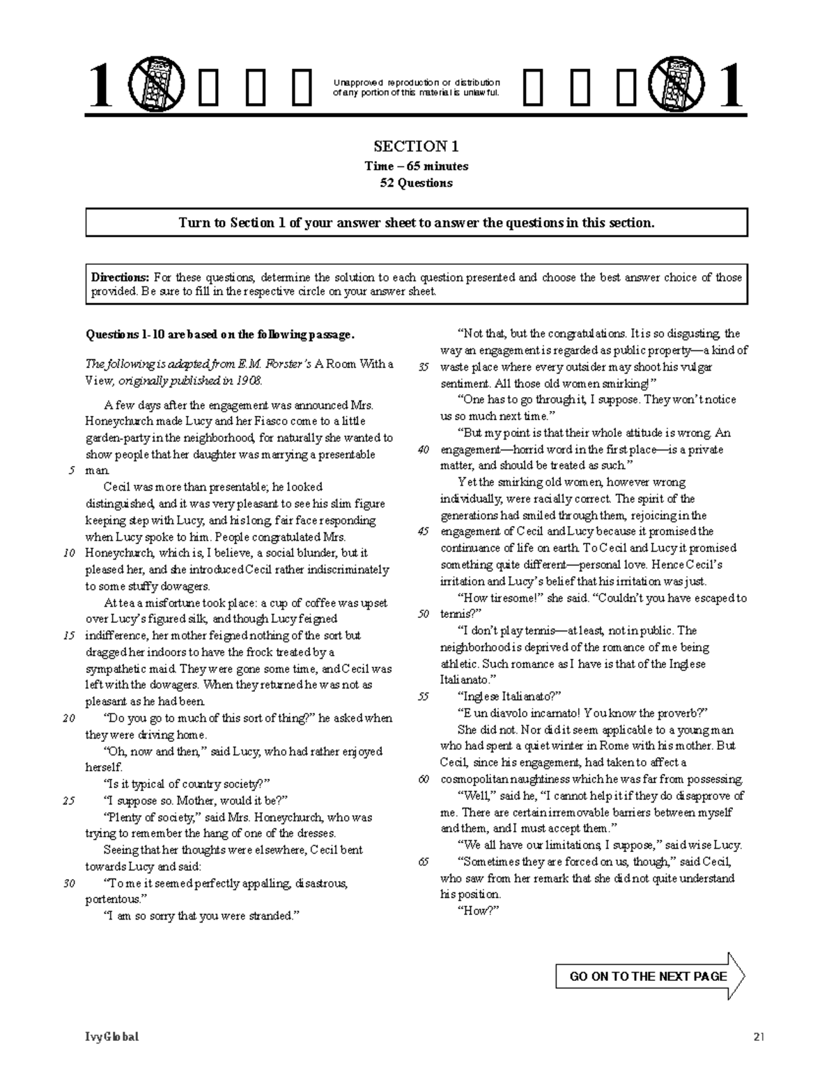 SAT-Reading - Practice - 1 1 GO ON TO THE NEXT PAGE Unapproved ...