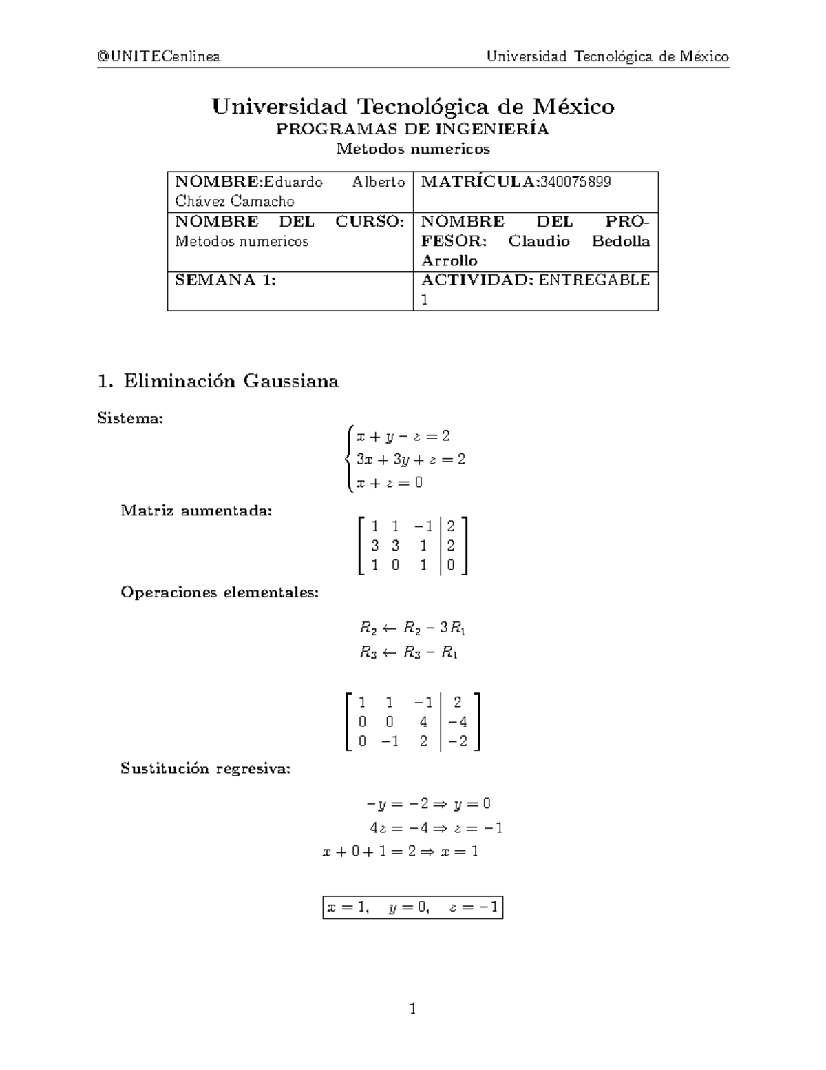 Entregable 1 - Ejercicios de Métodos Numéricos (MÉTODOS NUMÉRICOS) - Studocu