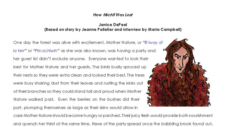 How Michif Was Lost: A Prose Tale by Janice DePeel - Studocu
