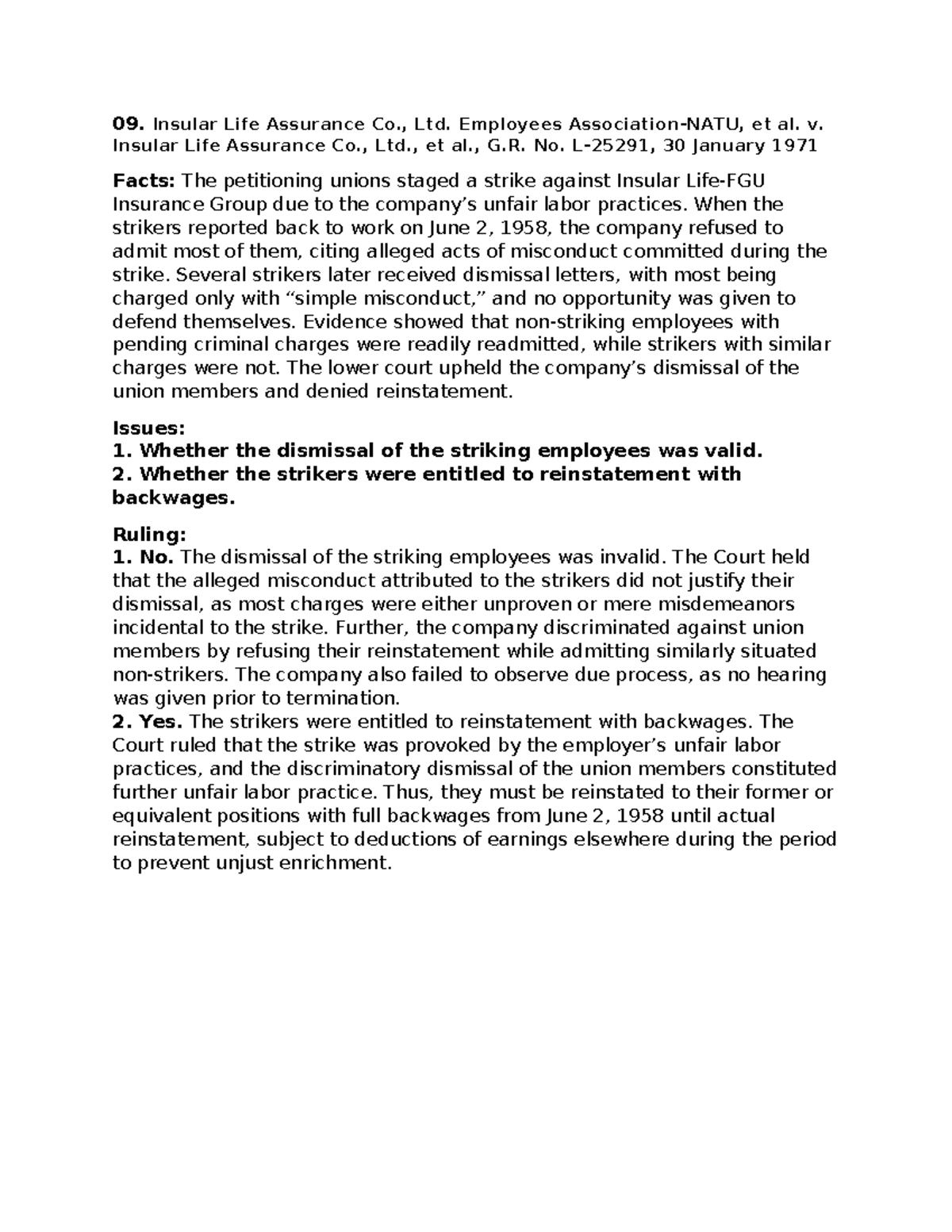 09. Insular Life Assurance Co., Ltd. Employees v. Insular Life ...