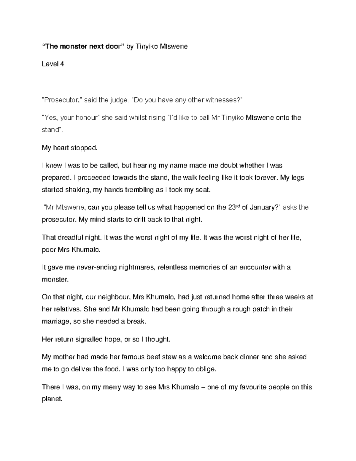 The Monster Next Door: A Level 4 Reflection by Tinyiko Mtswene - Studocu
