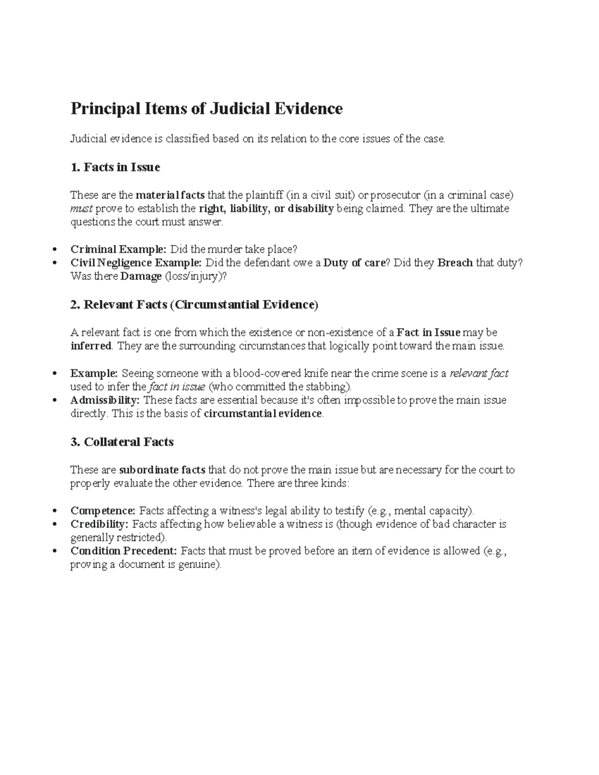 Law of Evidence Summary: Principal Items of Judicial Evidence - Studocu