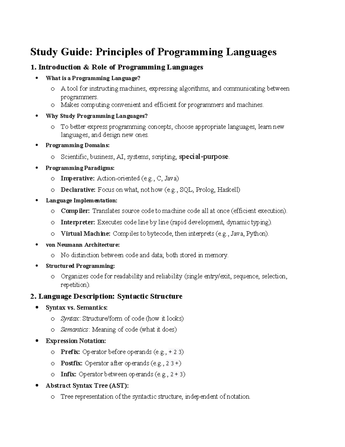 Study Guide: Quiz 1 - Principles of Programming Languages - Studocu
