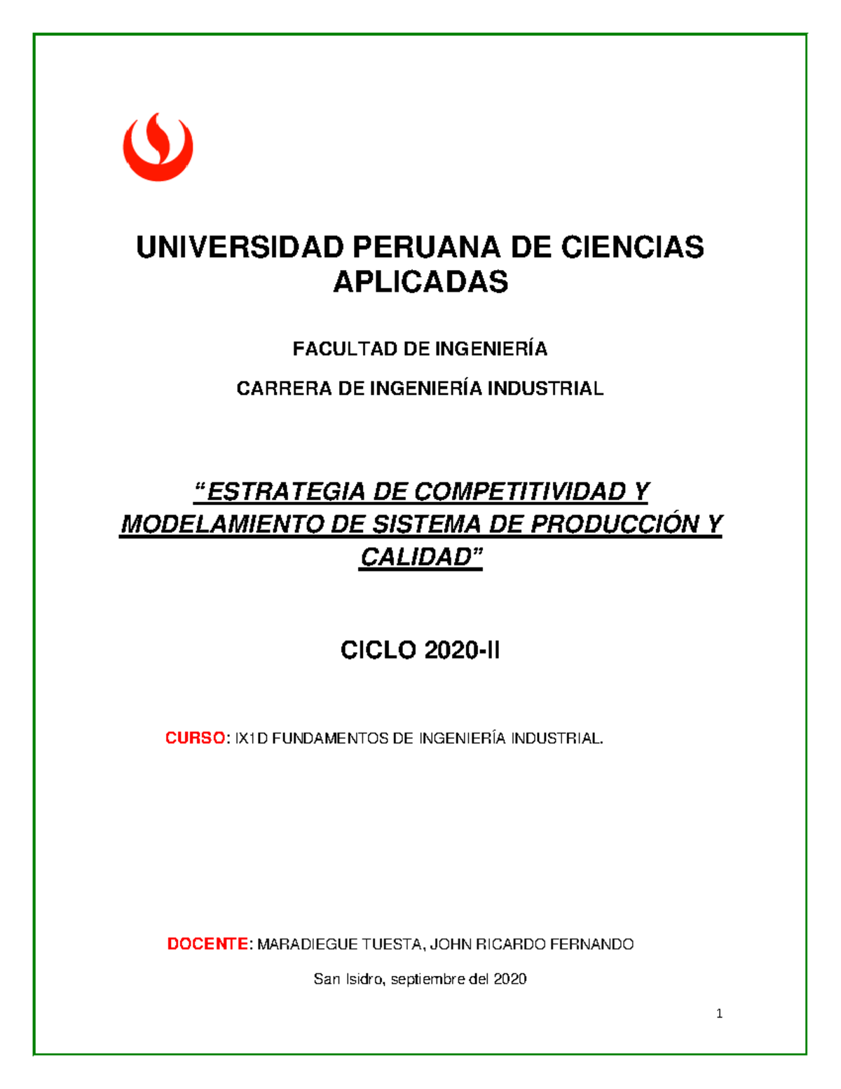 Trabajo Parcial IX1D: Fundamentos de Ingeniería Industrial UPC - Studocu