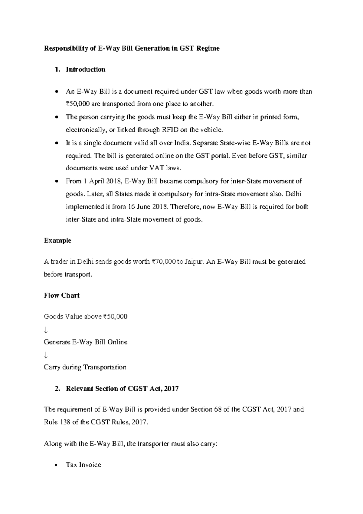 E-Way Bill Generation Responsibilities in GST Regime - Studocu