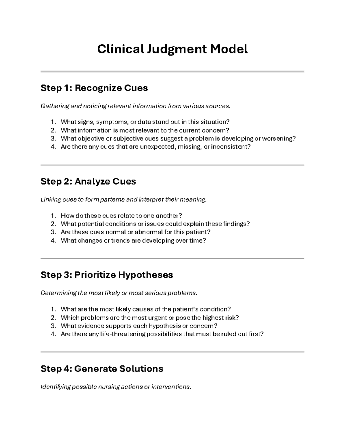 Clinical Judgment Model: Step-by-Step Guide for Nursing Analysis - Studocu