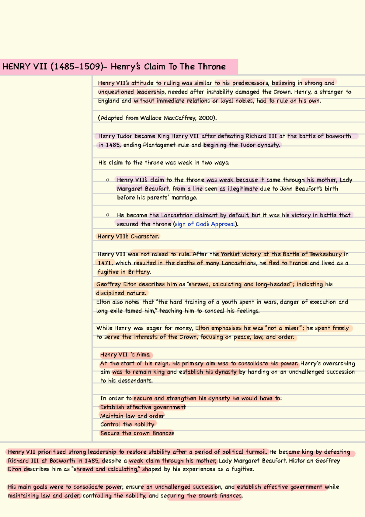 A Level History: The Tudors - Henry VII's Rule and Consolidation of ...