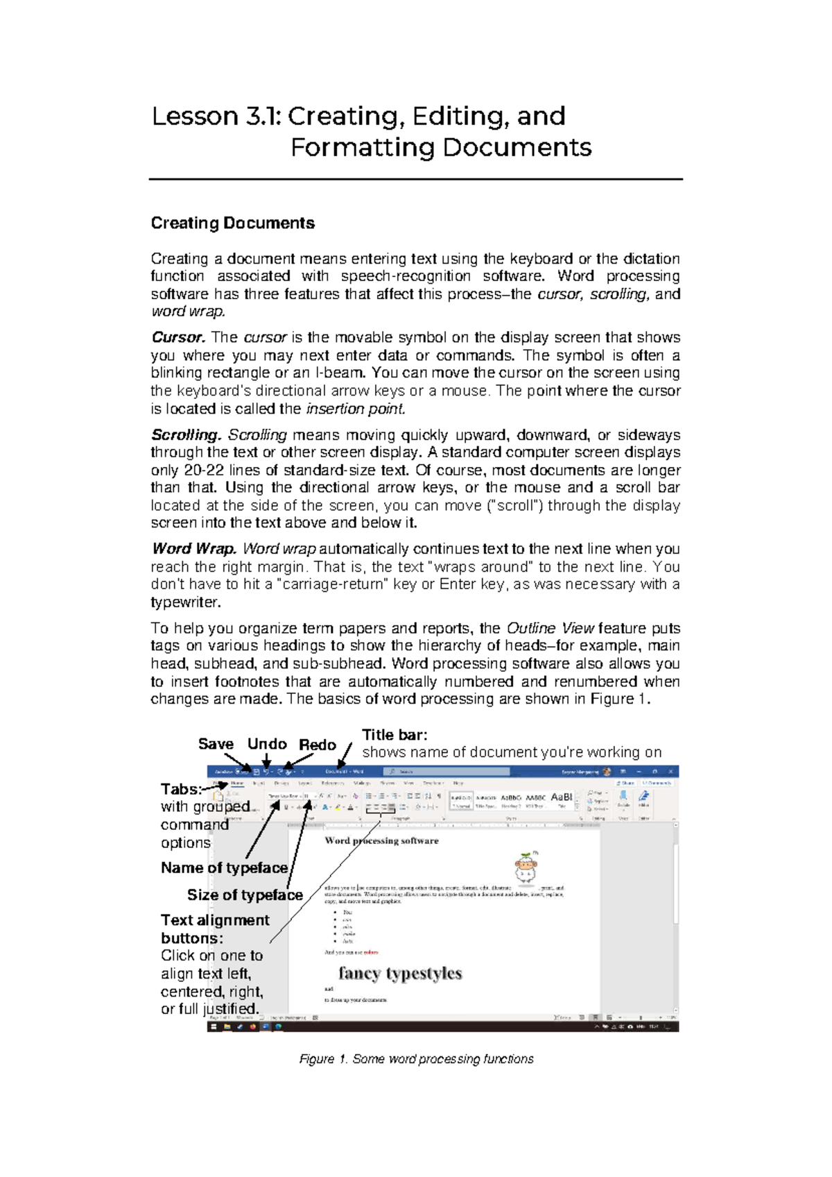 Lesson 3.1: Word Processing Basics - Creating, Editing, Formatting - Studocu