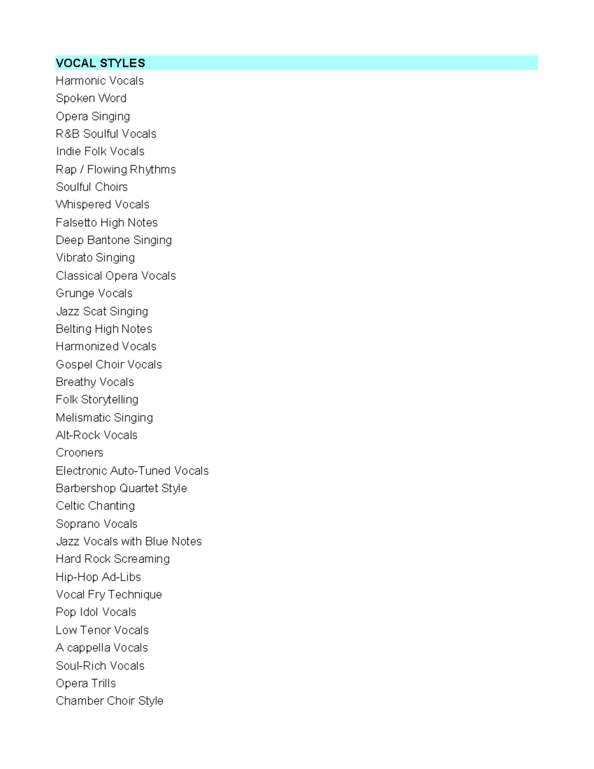 Vocal Styles and Techniques Exploration: A Comprehensive Guide - Studocu