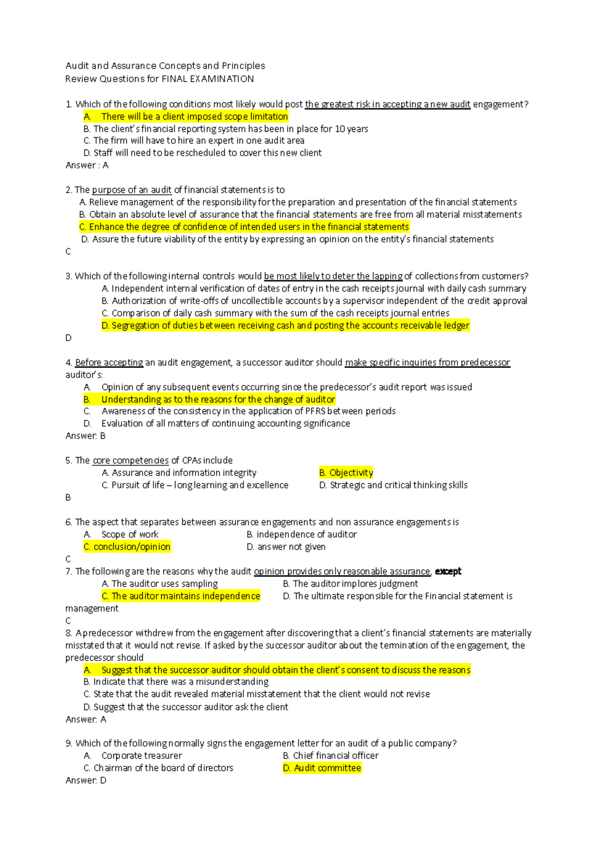 Audit Theory Final Exam Review Questions and Answers - Studocu