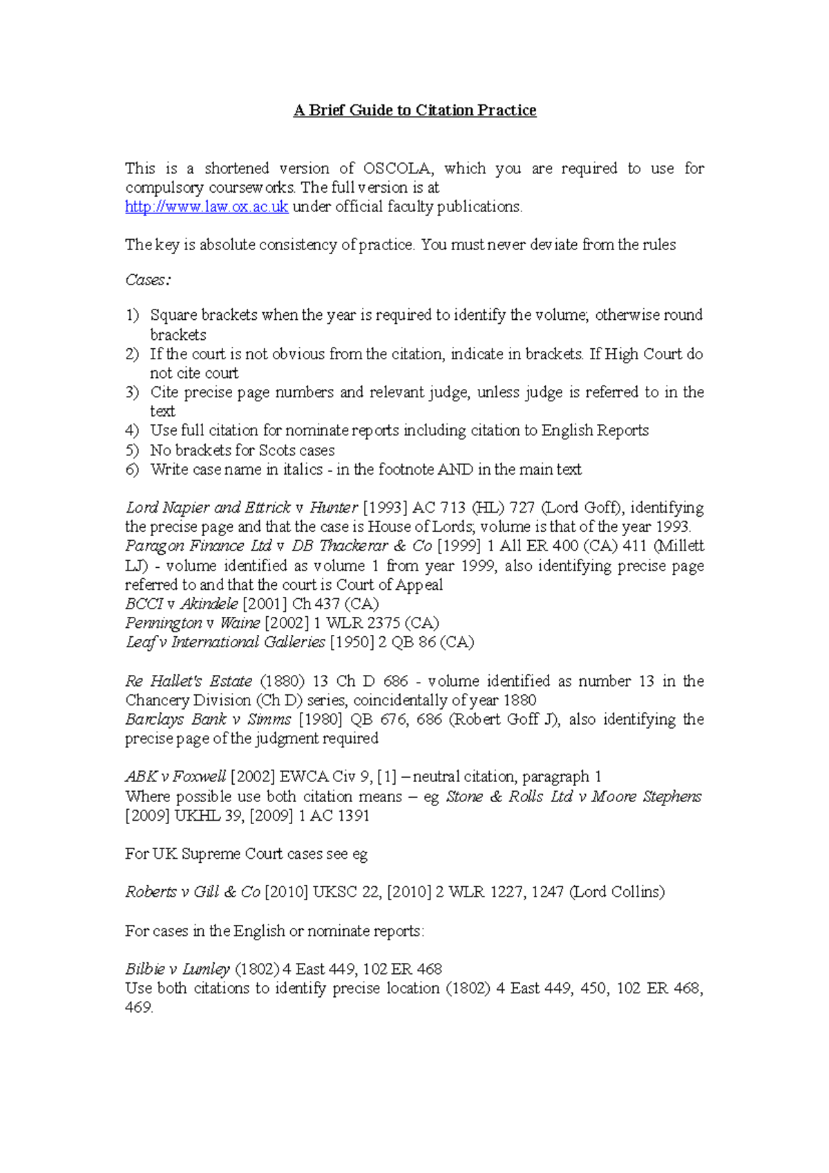 A Brief Guide to Citation Practice - The full version is at law.ox.ac ...
